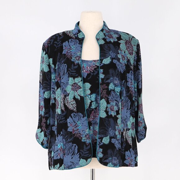 Alex Evenings | Jackets & Coats | Alex Evenings 2pc Dark Floral Printed ...